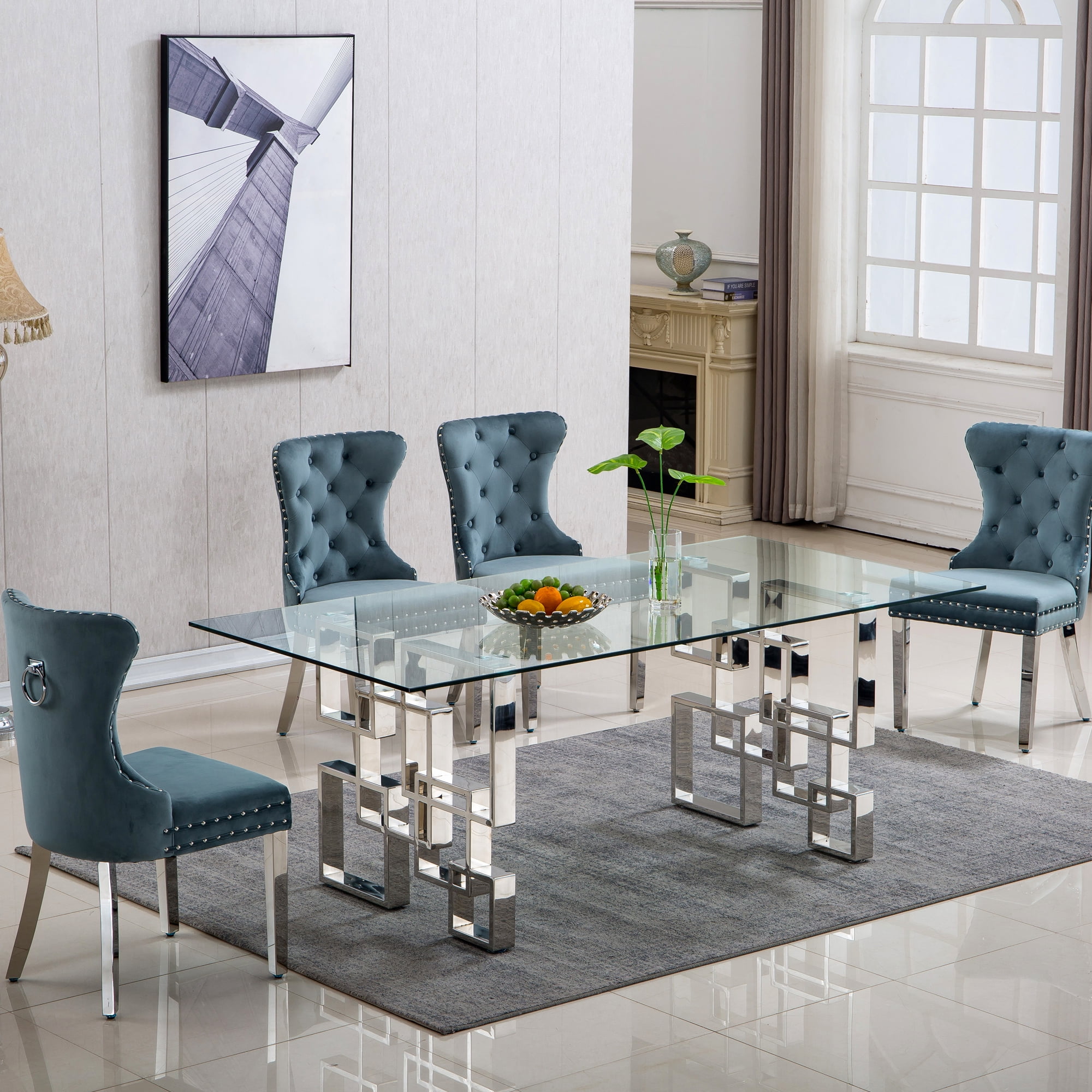 CLEARANCE! Contemporary Glass Table, 0.55" Clear Tempered Glass Top ...