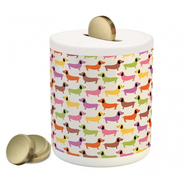 Dachshund Piggy Bank, Abstract Colorful Puppy Pattern Vintage Animal ...