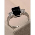 Elegant Black Cubic Zirconia Ring With Baguette Side Stones For Women ...