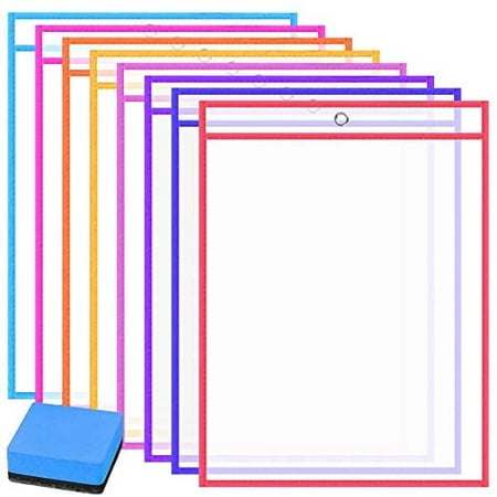 Selizo 8 Pack Reusable Dry Erase Pocket Sleeves with Dry Erase Eraser ...