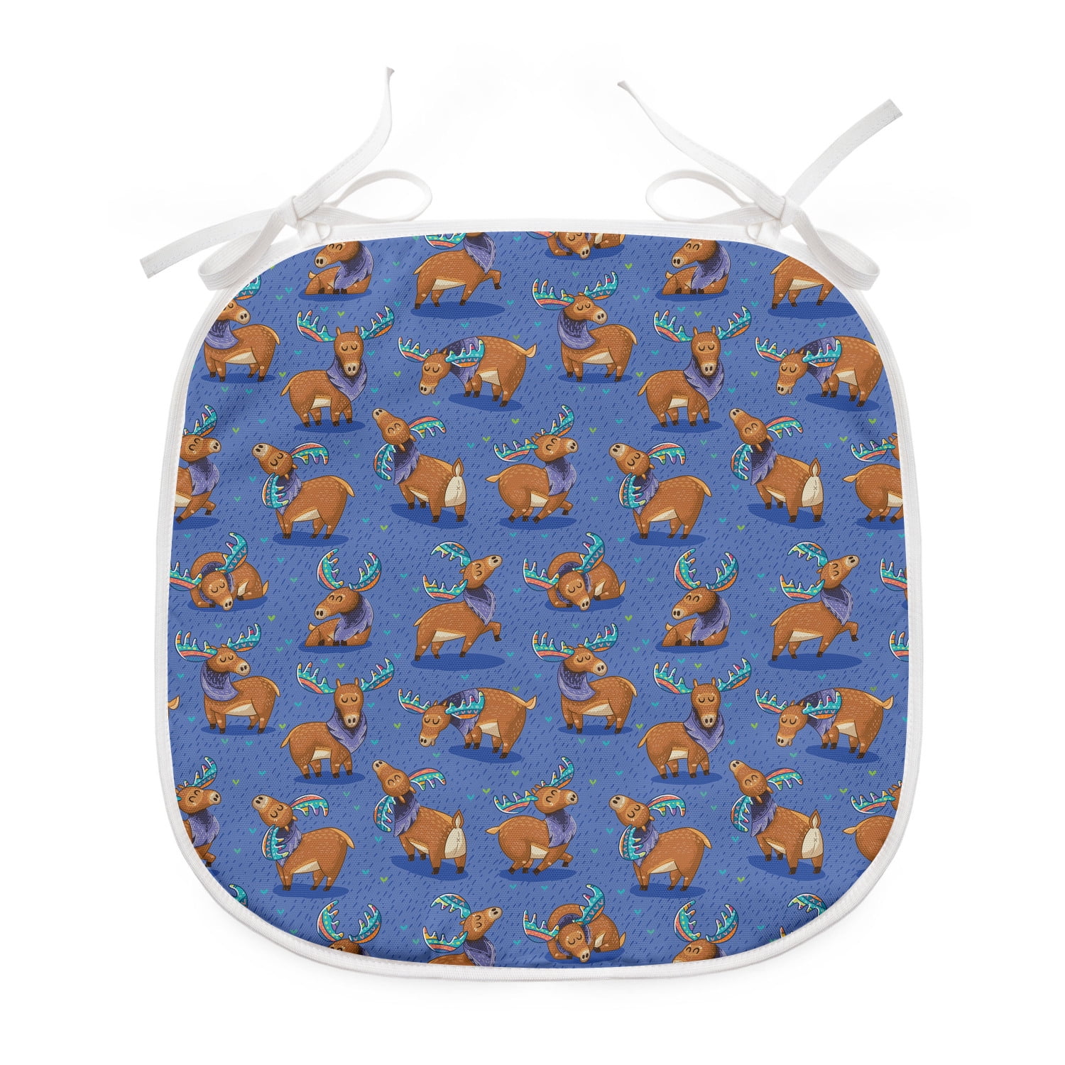 Moose Dining Chair Pad, Hand Drawn Style Funny Cartoon Characters Elks ...