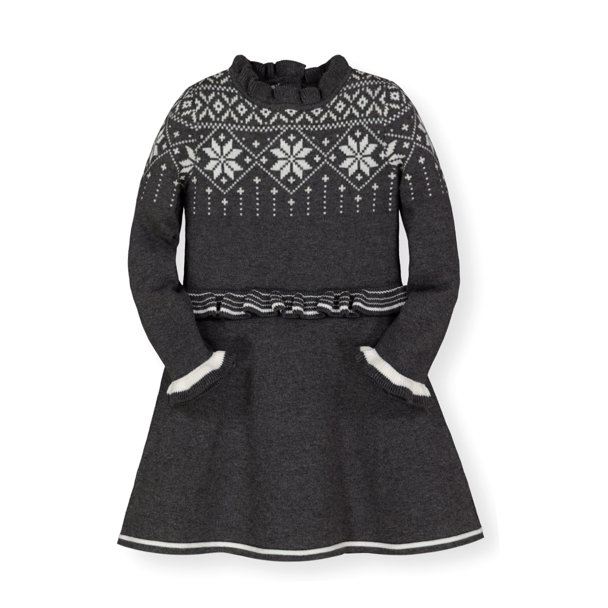 Hope & Henry Girls' Fair Isle Ruffle Edge Sweater Dress - Walmart.com