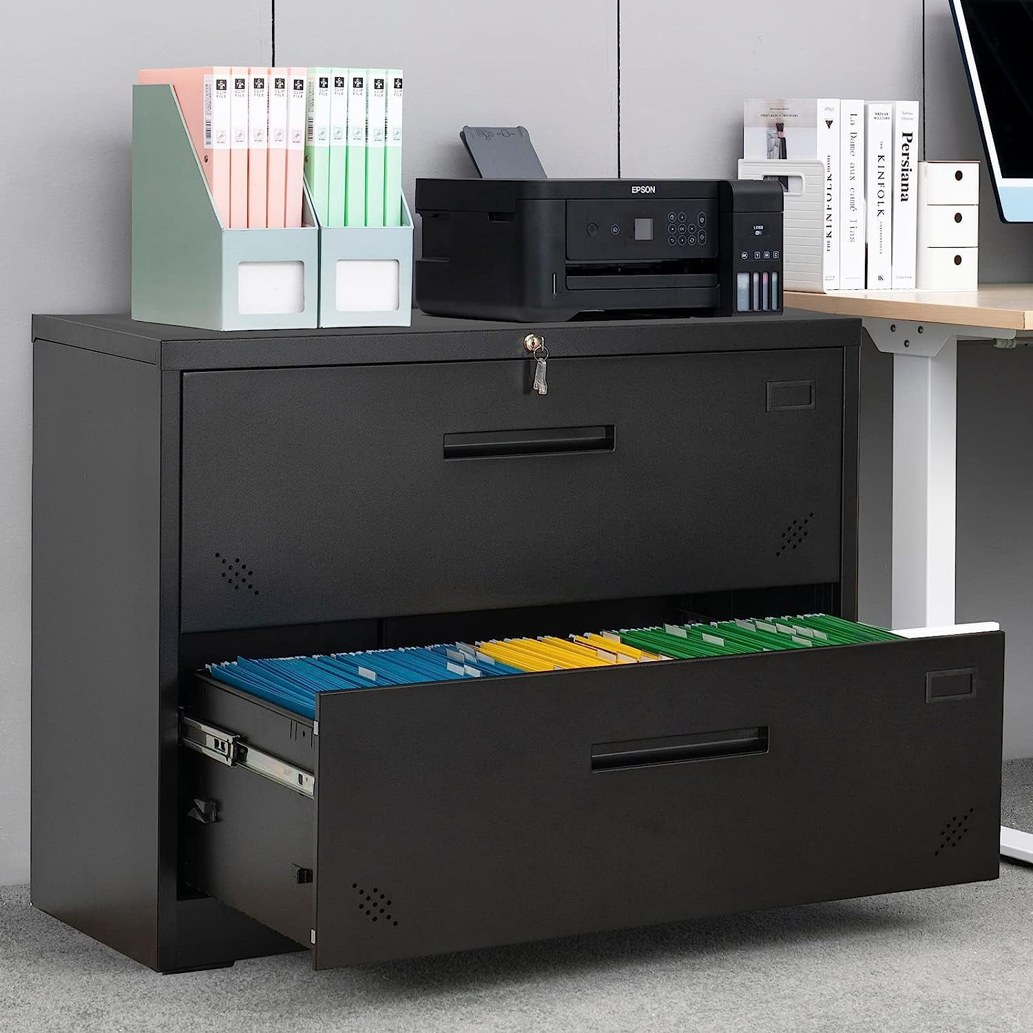 Sumdeal 36'' Metal Lateral File Cabinets with Lock 2 Drawer Steel File ...