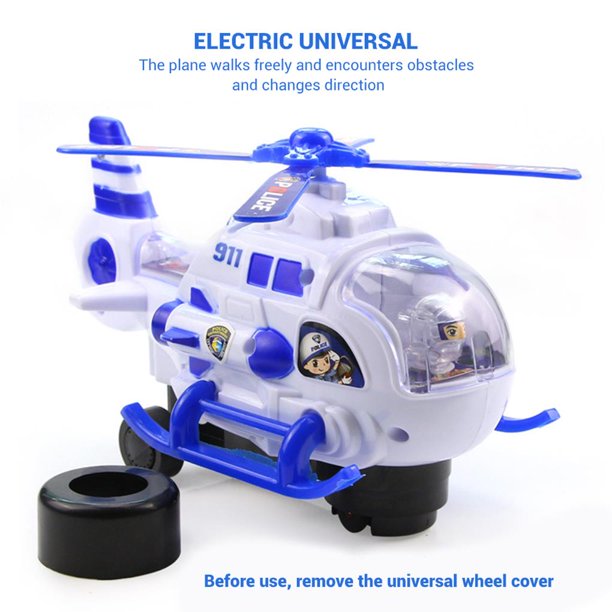 Kids Police Helicopter Car Toy with Lights and Music Battery Operated ...