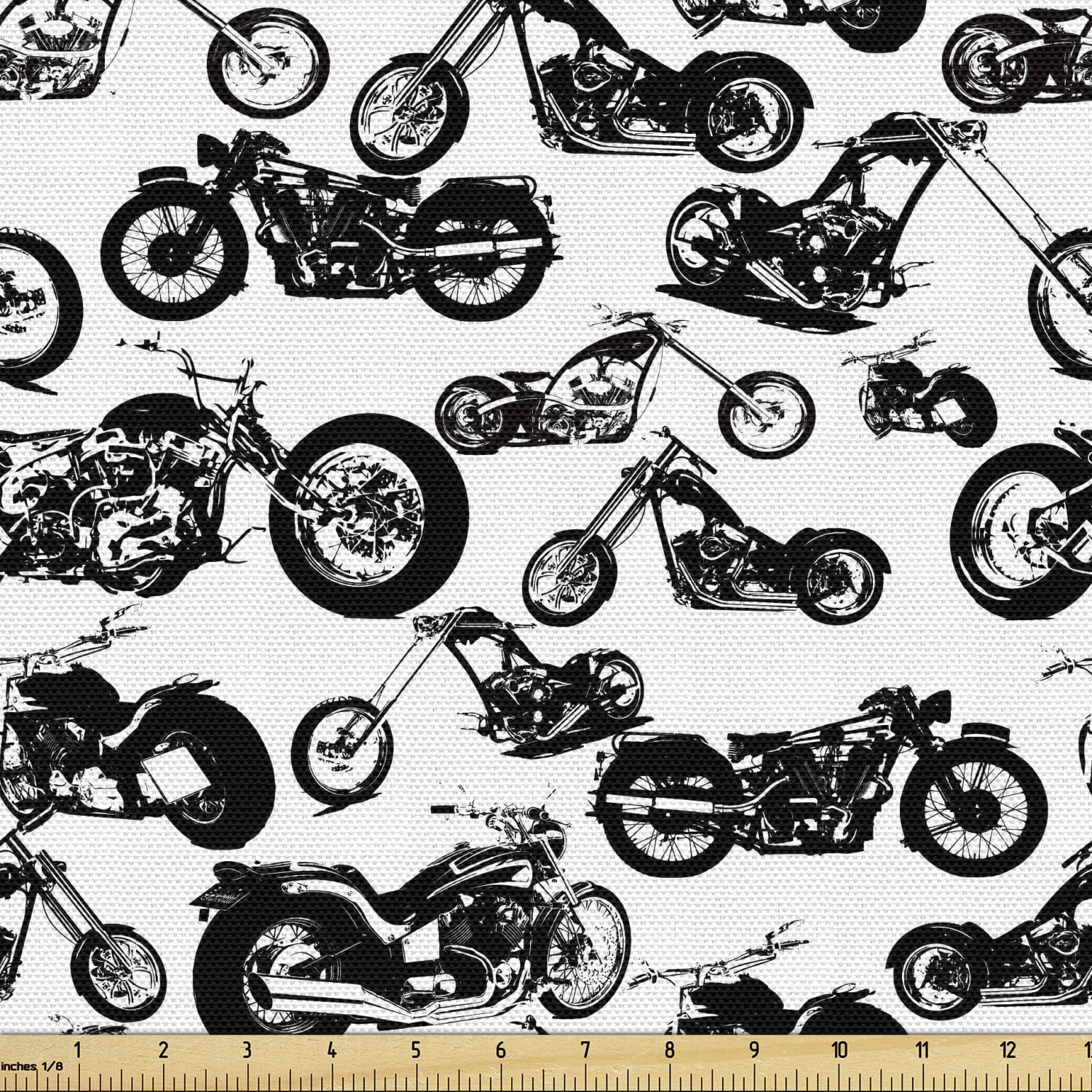 Motorcycle Sofa Upholstery Fabric by the Yard, Retro Chopper Pattern ...