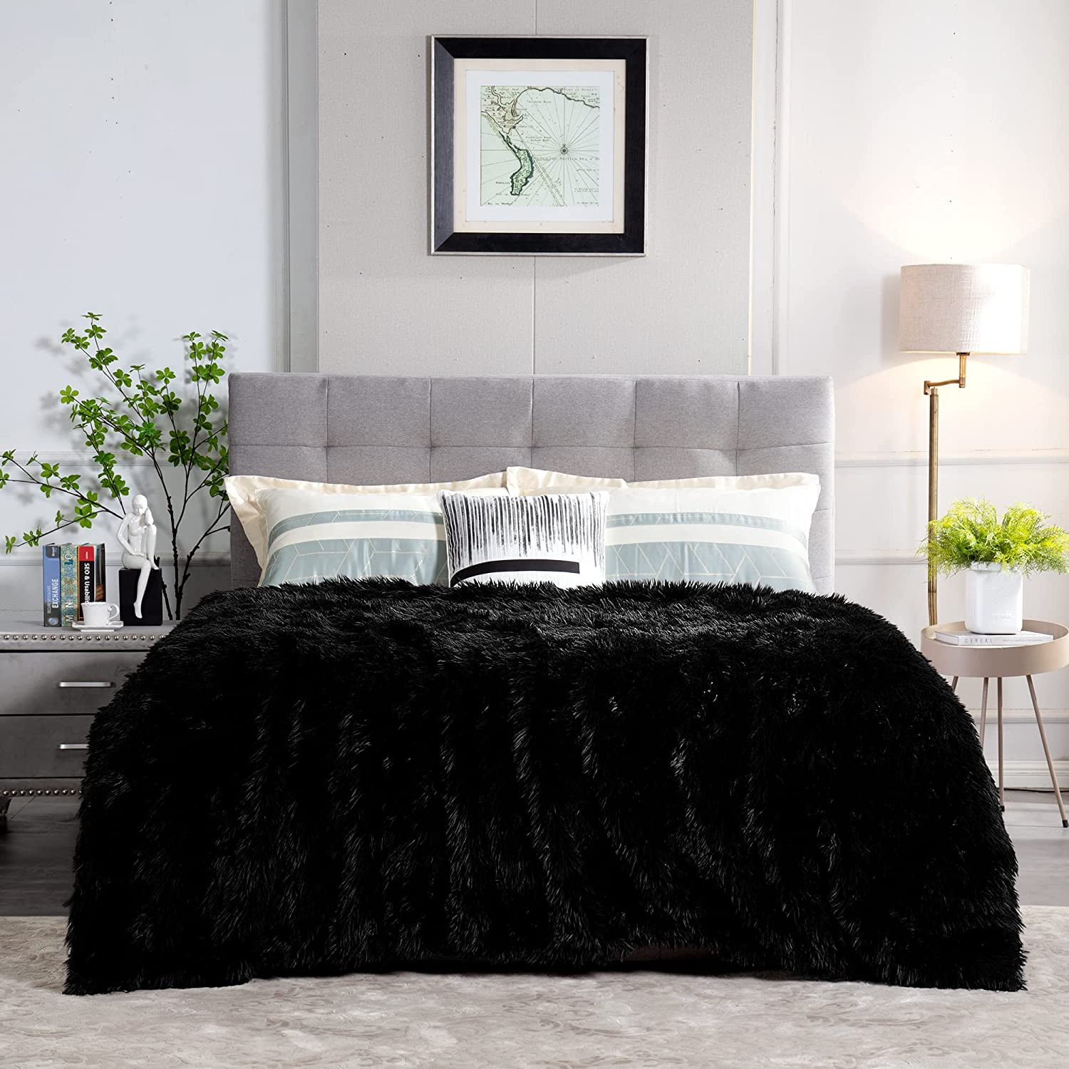 SHMAMT Extra Large Decorative Fluffy Faux Fur Blanket Twin Size 60" x ...