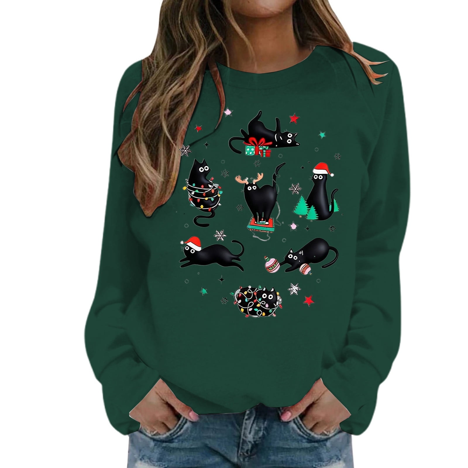Click here for Zhanying Black Cat Christmas Sweatshirt  Funny Gra... prices