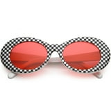 Large Retro Checkered Oval Sunglasses Thick Frame Colored Lens Wide ...