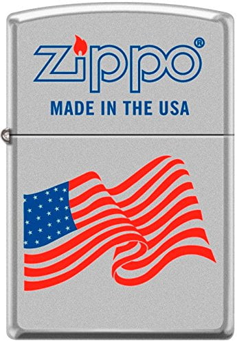 Zippo USA Flag Zippo Logo WindProof Lighter Satin Chrome *RARE ...