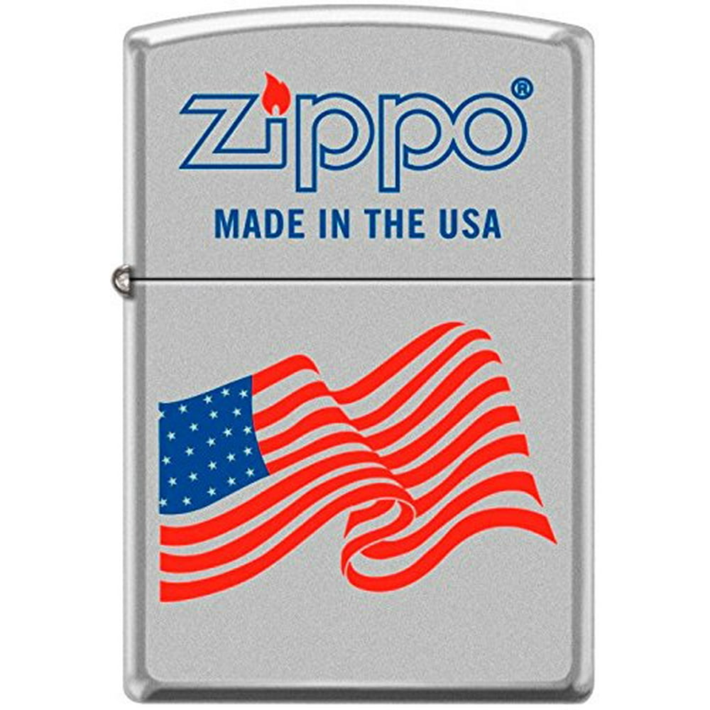 Zippo USA Flag Zippo Logo WindProof Lighter Satin Chrome *RARE ...