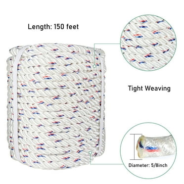 1/4 Inch Double Braid Polyester Rope - 100 ft White/Black - Marine Rope ...