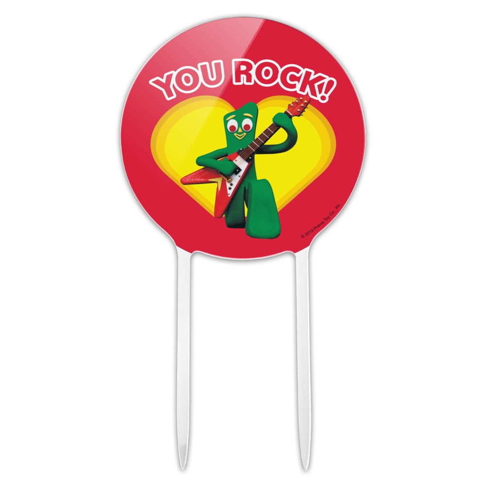 Acrylic Gumby with Guitar You Rock Heart Cake Topper Party Decoration ...