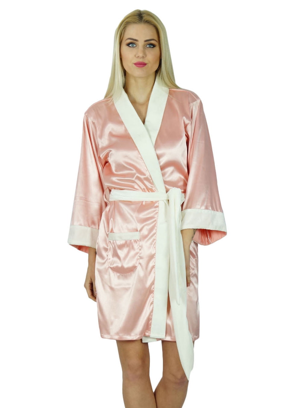 Bimba Women Short Satin Robe Velvet Belt Getting Ready Bridesmaid ...