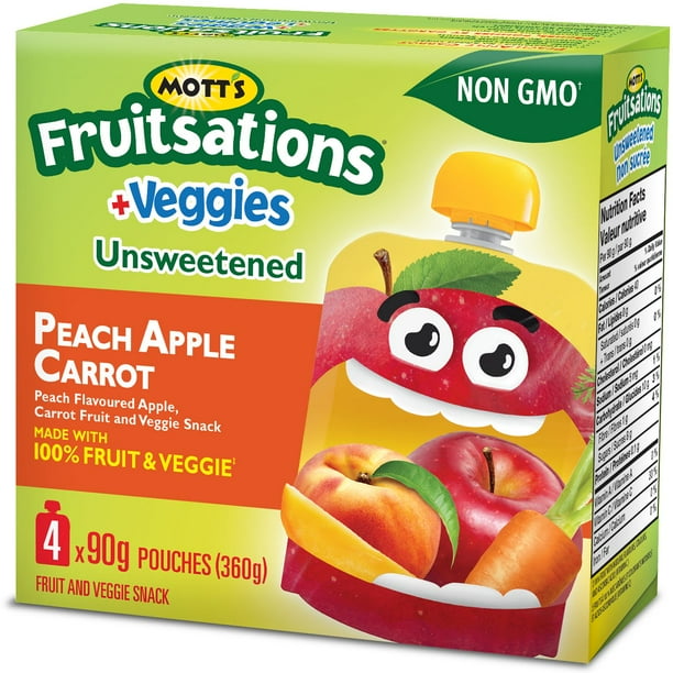 Mott's Fruitsations +Veggies Unsweetened Peach Apple Carrot, 4 x 90g ...