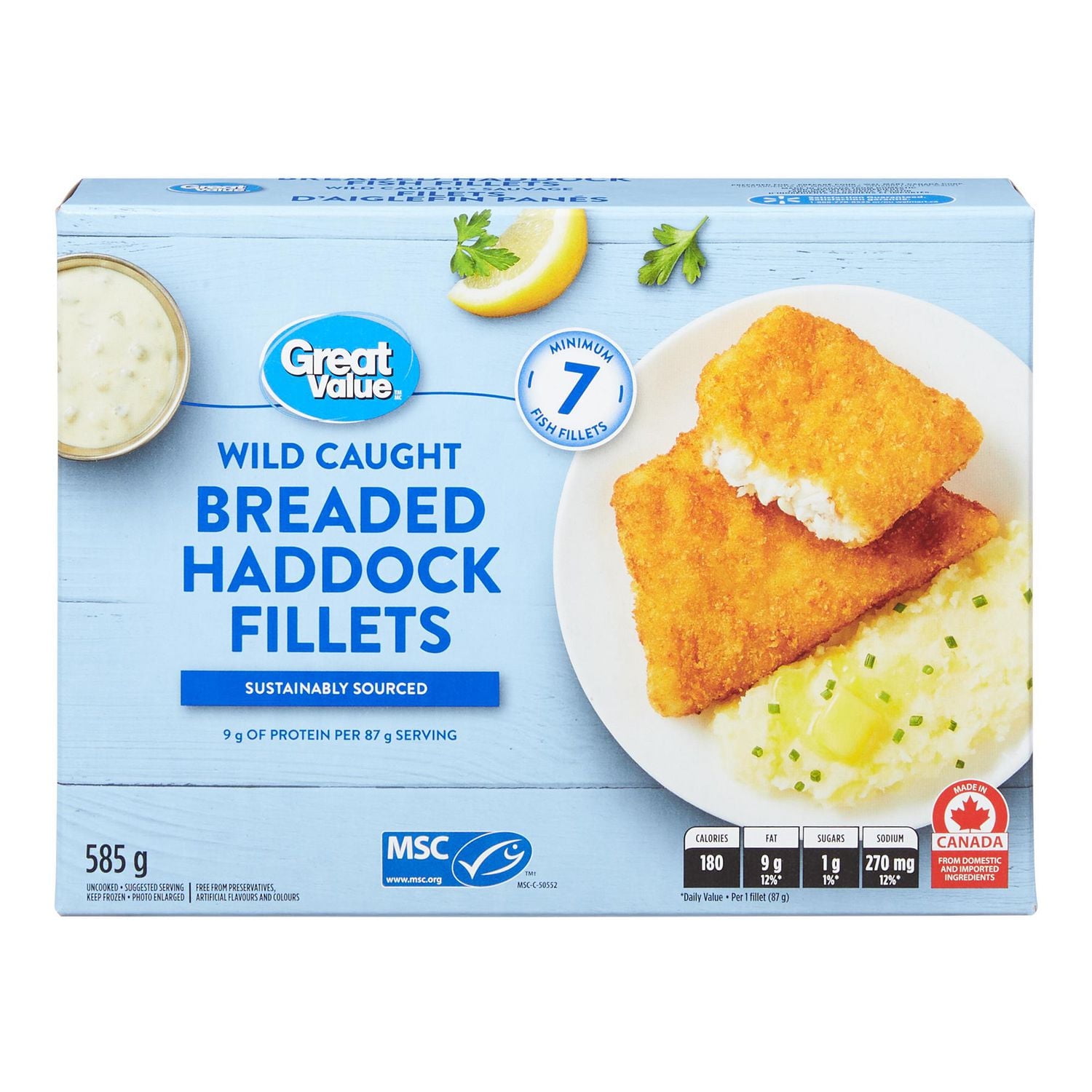Great Value Crispy Breaded Haddock Fish Fillets, 585 g - Walmart.ca