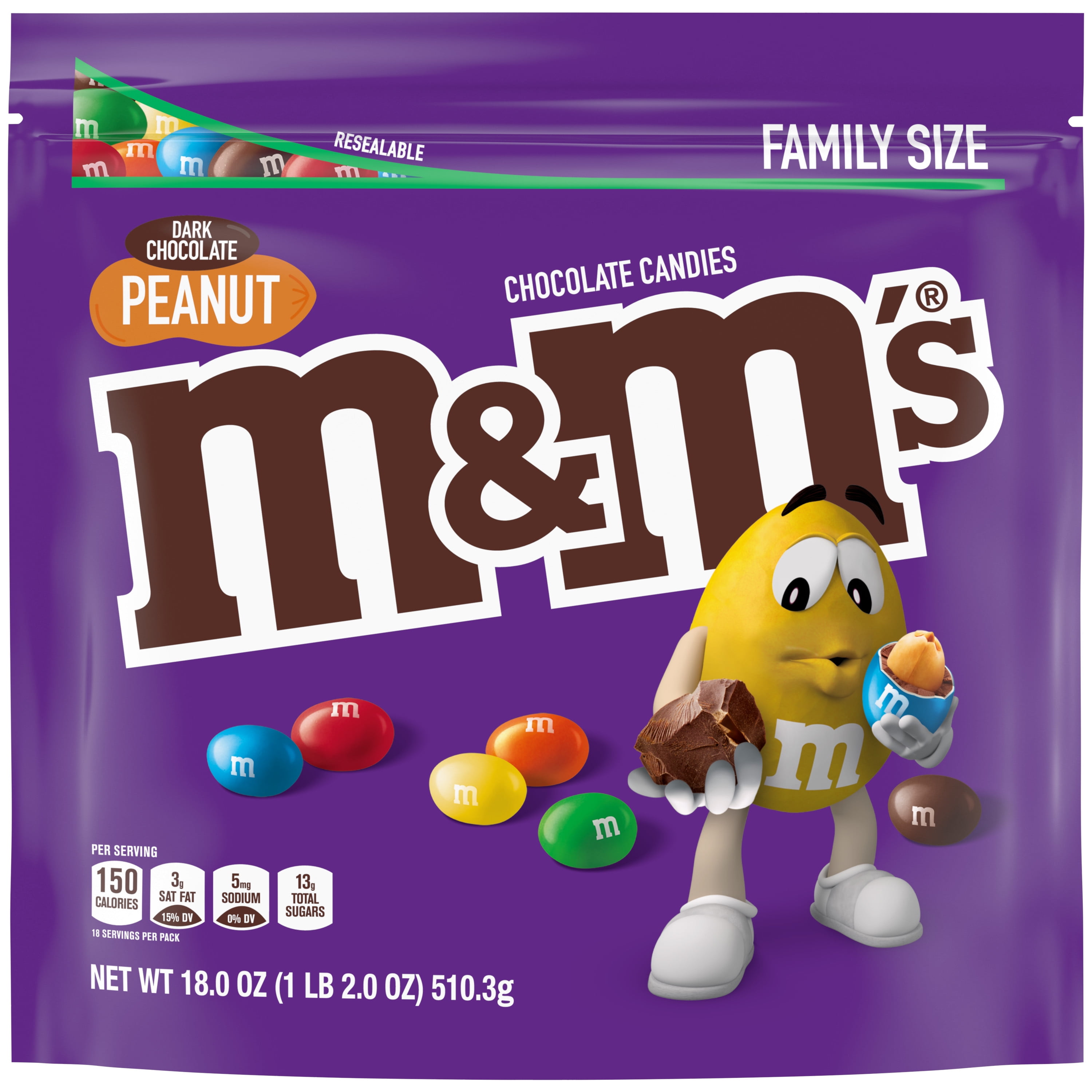 M&M's Peanut Dark Chocolate Candy, Family Size - 18 oz Bulk Bag ...