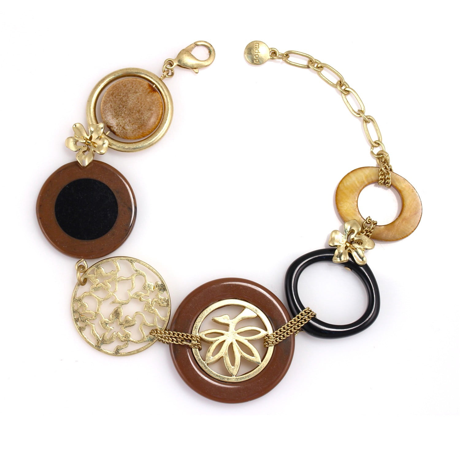 TAZZA WOMEN'S GOLD AND BROWN FLOWER PLASTIC DISC WRAP BRACELETS ...