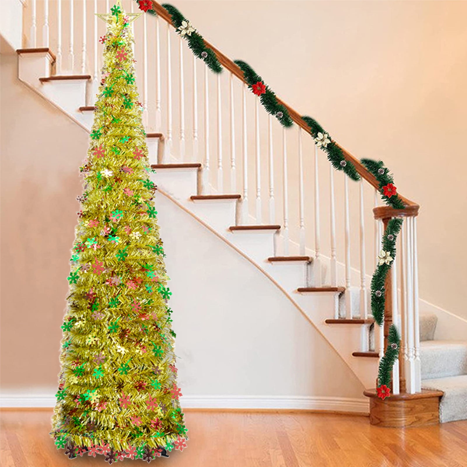 Vnanda 150cm Collapsible Christmas Tree, Tinsel Coastal Christmas Tree ...