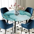 Abstract Marble Texture Round Fitted Tablecloth with Elastic Edge, Teal ...
