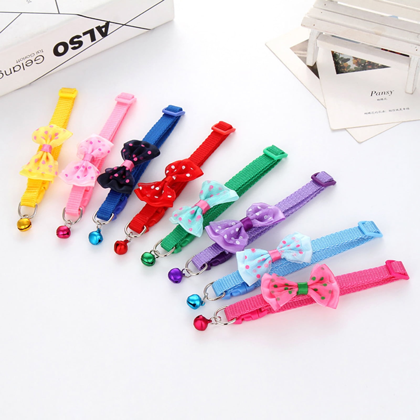 SPRING PARK Cat Collars Bowknot with Bell, Adjustable Cute Kitty ...