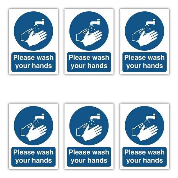 XZNGL 6-Piece Self-Adhesive Wash Hands Sign Sticker Wash Hands Sign ...