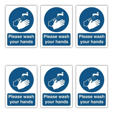 XZNGL 6-Piece Self-Adhesive Wash Hands Sign Sticker Wash Hands Sign ...