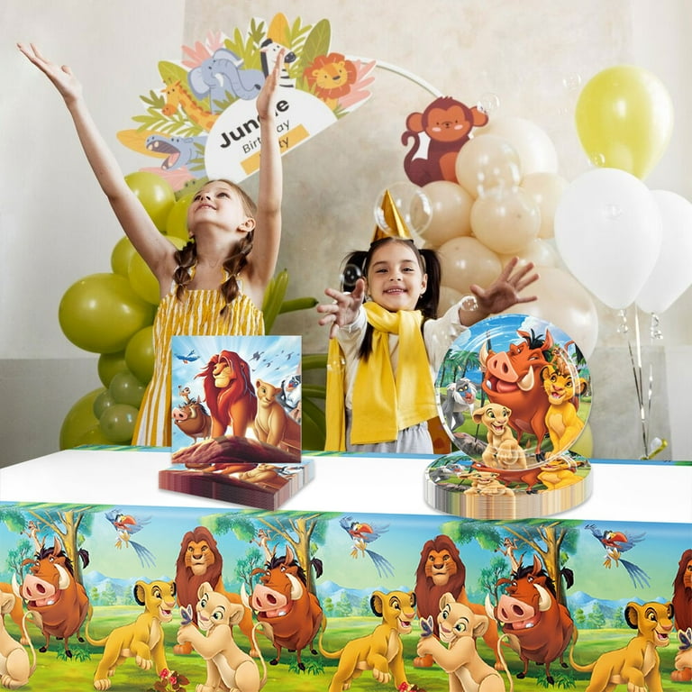 Msjehqi Lion King Birthday Party Decorations Birthday Party Tableware 20plate and Napkins Lion King Table Cloth Cartoon Lion Theme Baby Shower Party