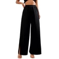 Aimik Women's Elastic Waist High Slit Wide Leg Pants Solid Color Casual ...