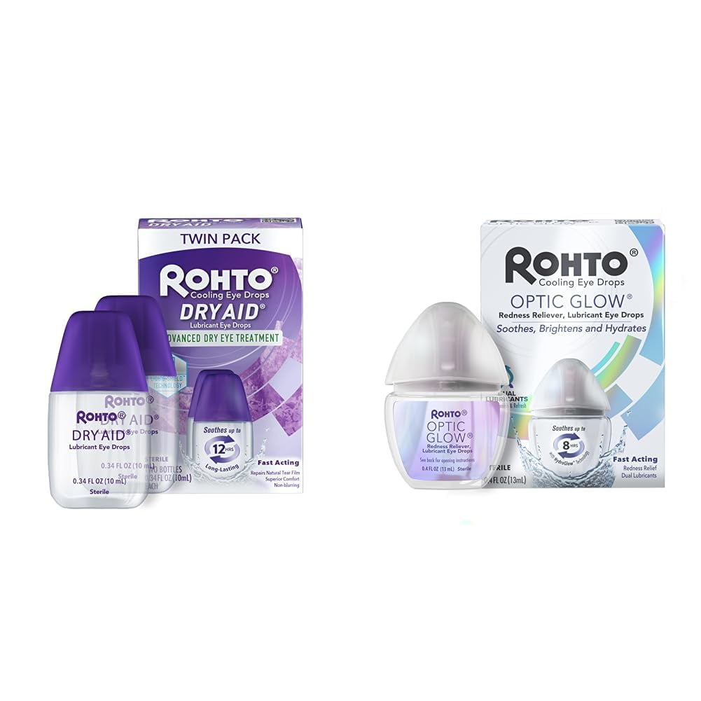 Gotas para ojos Rohto Dry-Aid, paquete doble de 10 ml y Optic Glow de ...