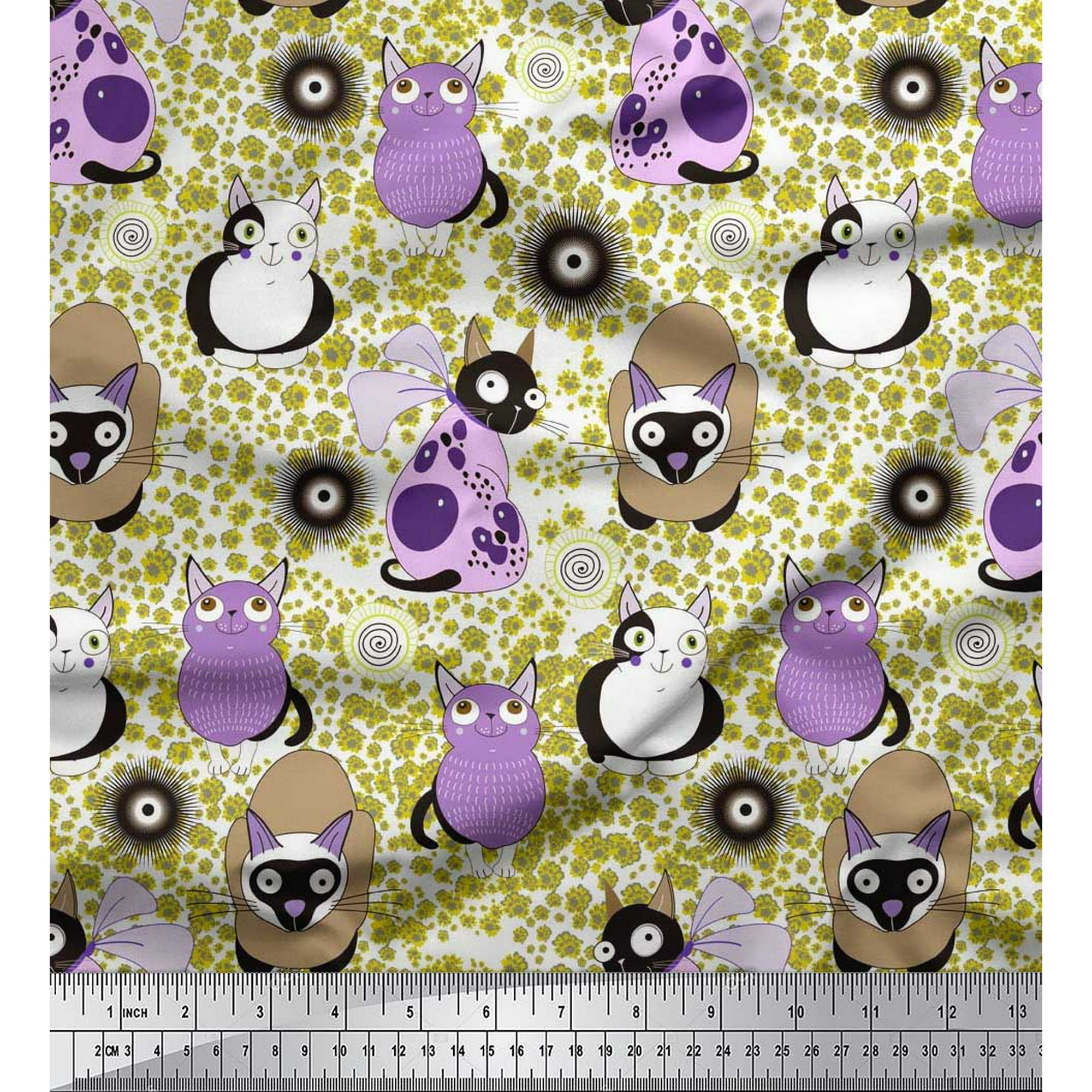 Click here for Soimoi Cotton Voile Fabric Spiral floral & Cat Car... prices