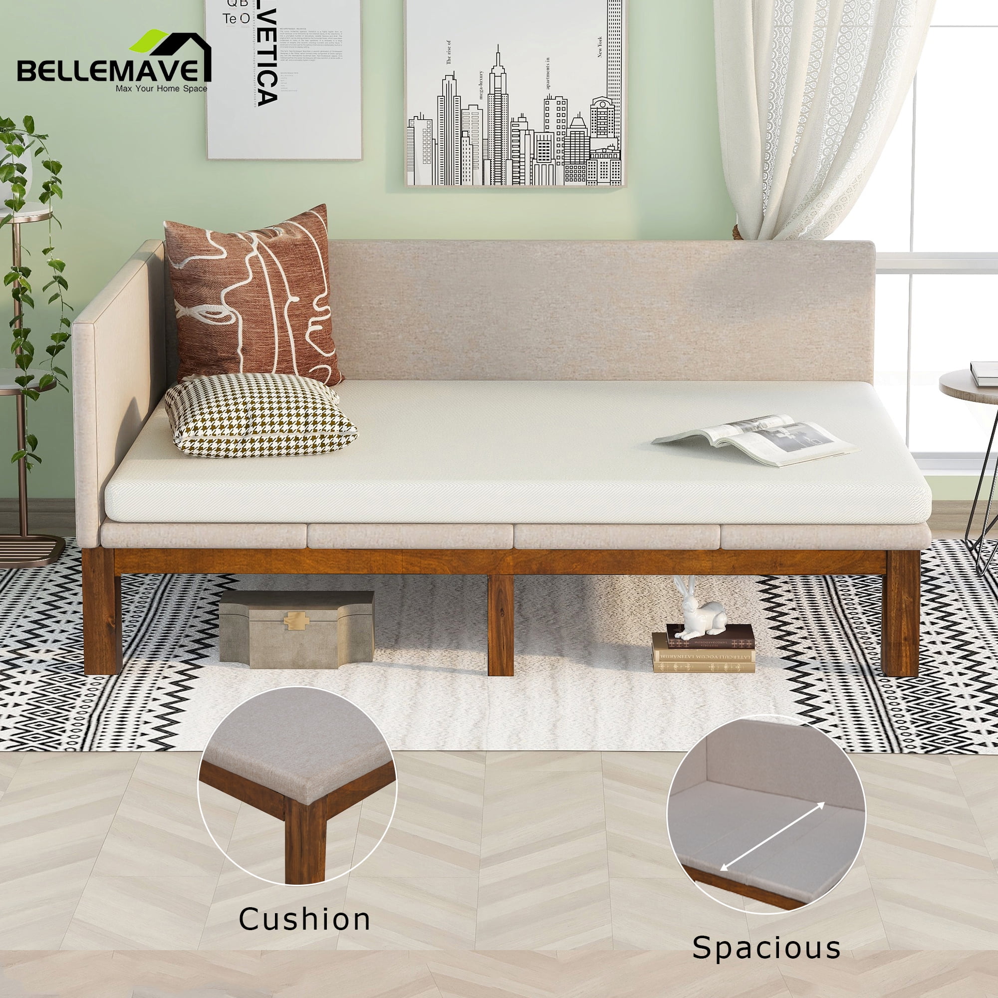 Bellemave Full Size Upholstered Daybed, Minimalist Wood Sofa Bed for ...