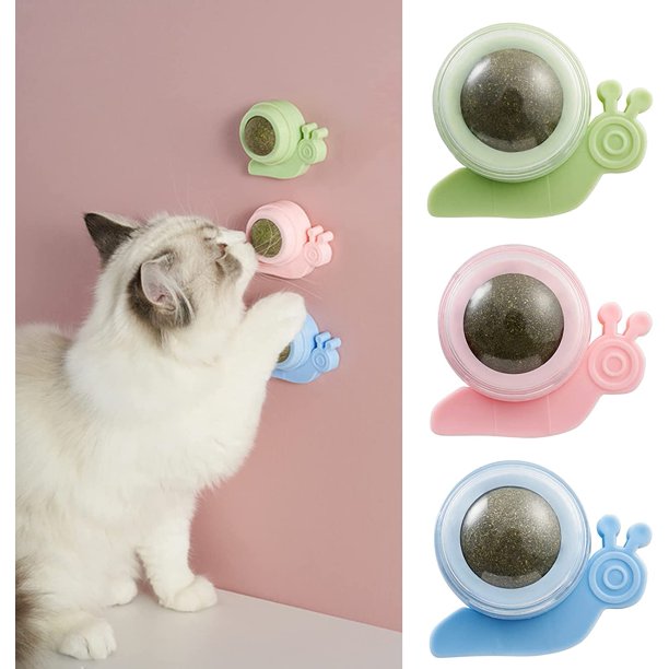 SHAR 3pcs Catnip Balls Toy Catnip Ball Rotating Cat Treat Toy Edible Wall-Mounted Catnip Candy ...