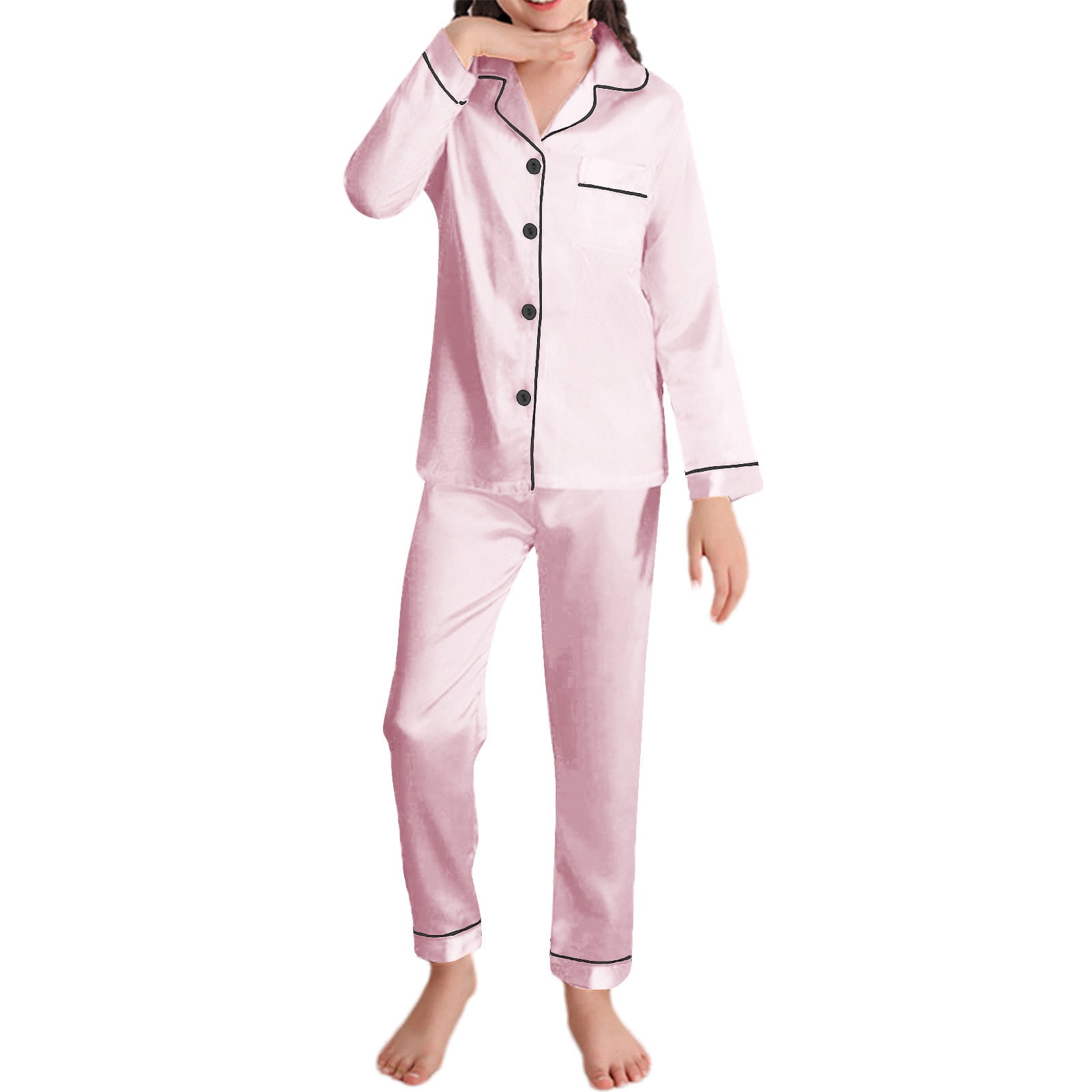 Click here for Cfhntfmh Girls Boys Satin Pajama Sets Soft Long Sl... prices