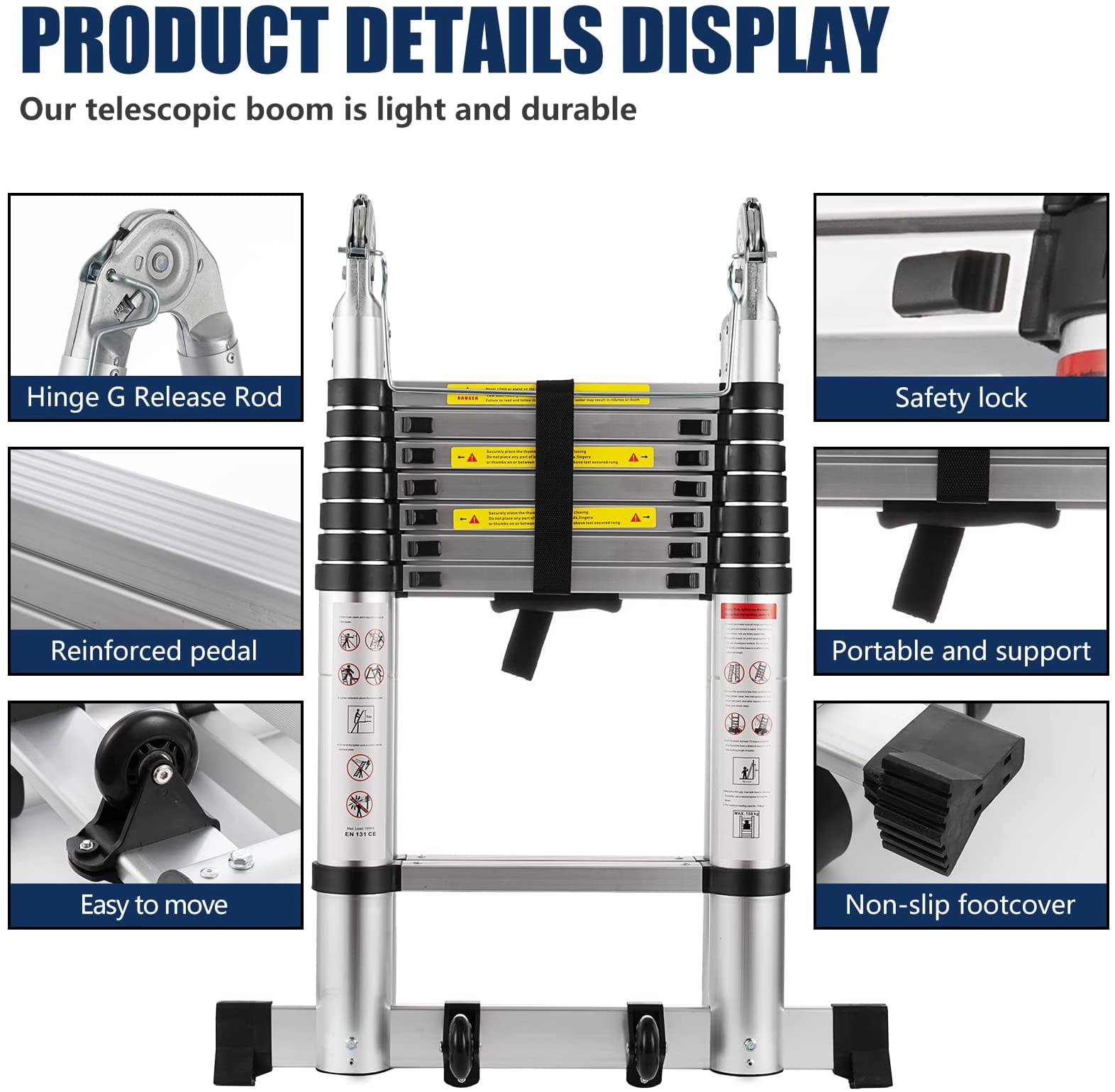 Buy SHZOND Telescoping Ladder, 16.5FT Telescopic Ladder with Safety ...