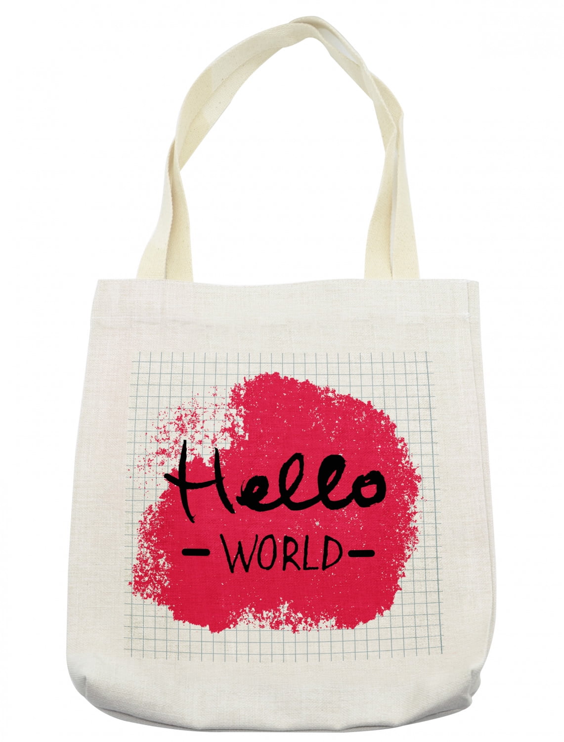 Hello World Tote Bag, Hand Written Calligraphy on Graphic Paint Stains ...