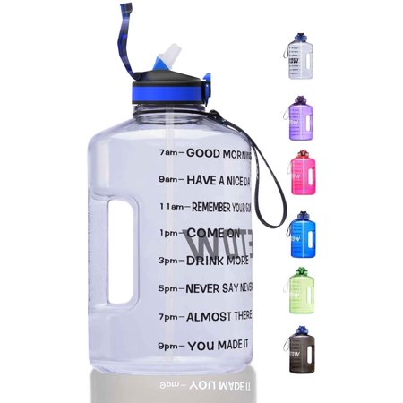 Gallon Water Bottle with Straw and Time Marker, 128OZ/74OZ BPA Free Huge Water Jug with Handle ...