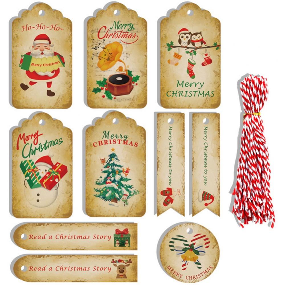 100 Pieces Christmas Gift Tags Xmas Brown Kraft Paper Hanging Tags with ...