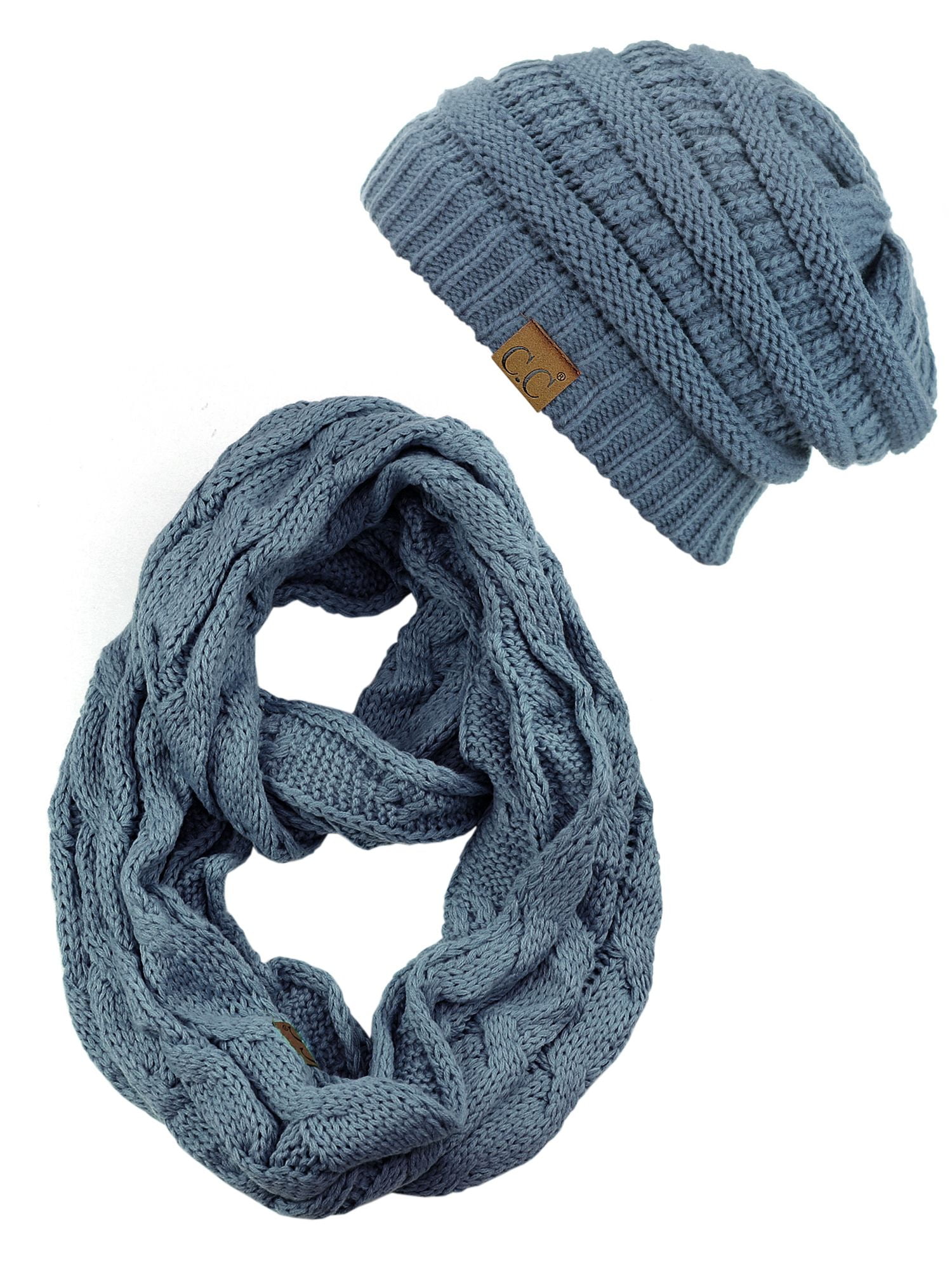 C.C Unisex Soft Stretch Chunky Cable Knit Beanie and Infinity Loop ...