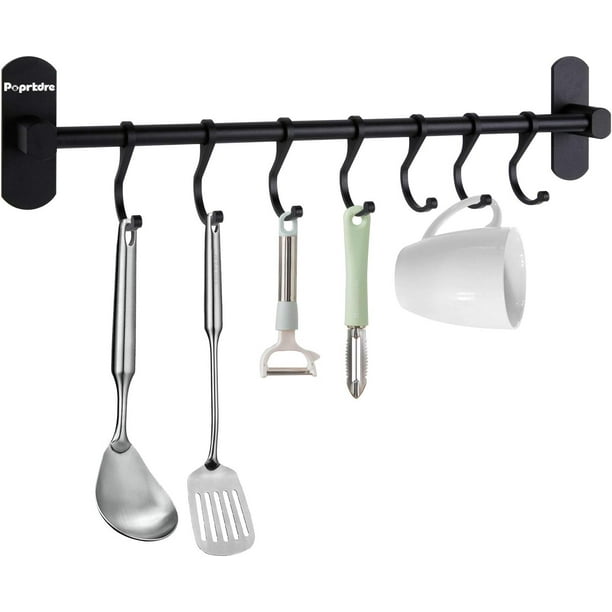 Wall Mounted Stainless Steel Kitchen Utensil Rack Rack with 7 Hooks ...