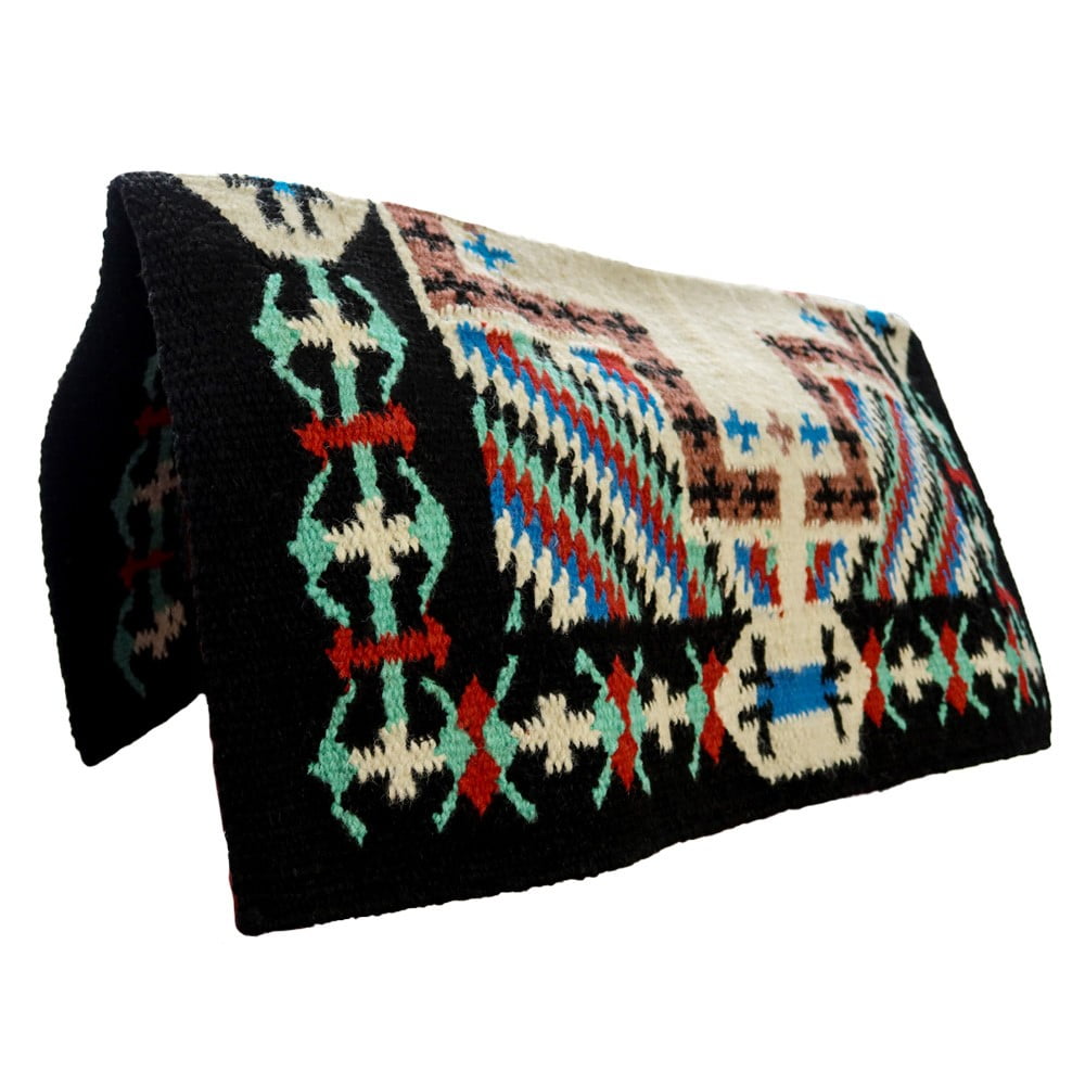 TuffRider Tombstone Western Woven Saddle Blanket- Black/Teal- 34 x 36 ...