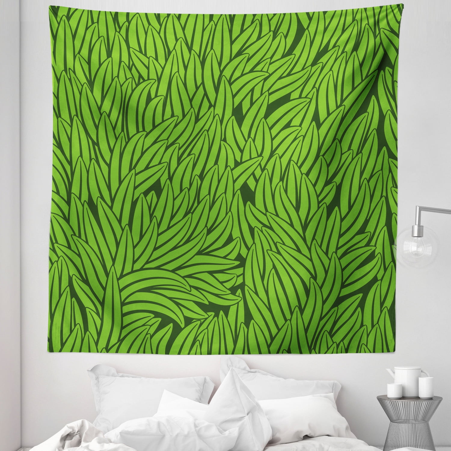 Green Tapestry, Hand Drawn Style Grass Pattern Abstract Simplistic ...