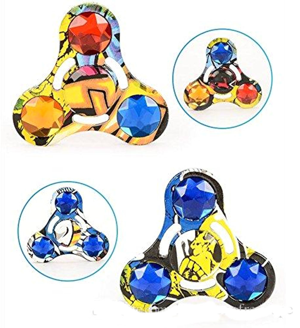 2-Pcs Rhinestone Diamond Gem Rainbow Metal Fidget Finger Spinner Random ...