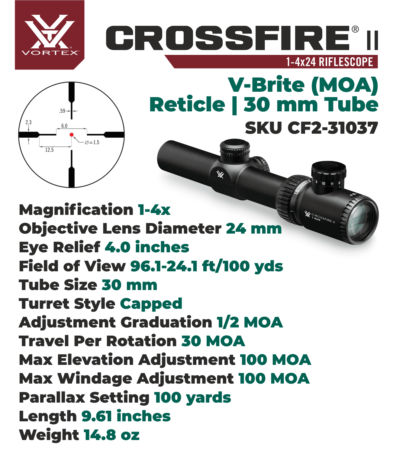 Buy Vortex Optics Crossfire II 1-4x24 SFP, V-Brite Illuminated Reticle ...