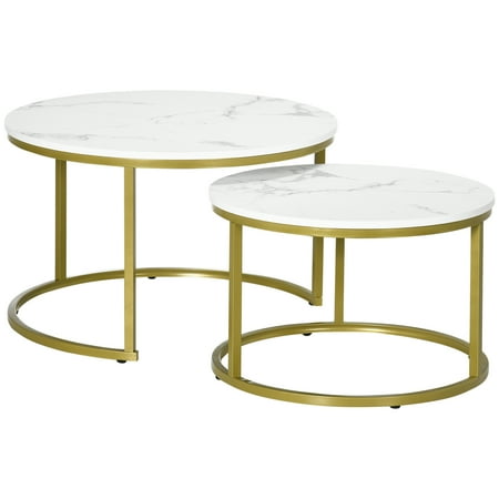 HOMCOM Round Nesting Tables Set of 2, Stacking Coffee Table Set with ...