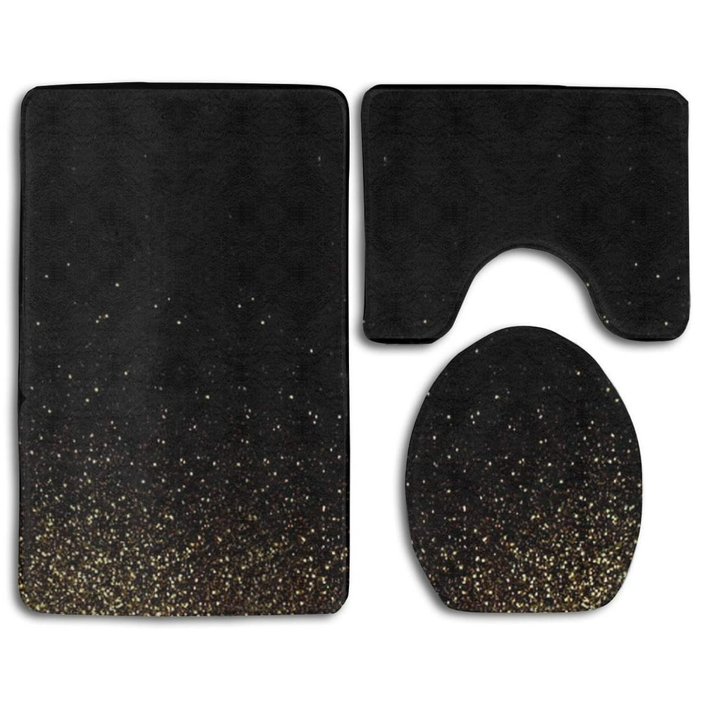 CHAPLLE Gold and Black 3 Piece Bathroom Rugs Set Bath Rug Contour Mat ...