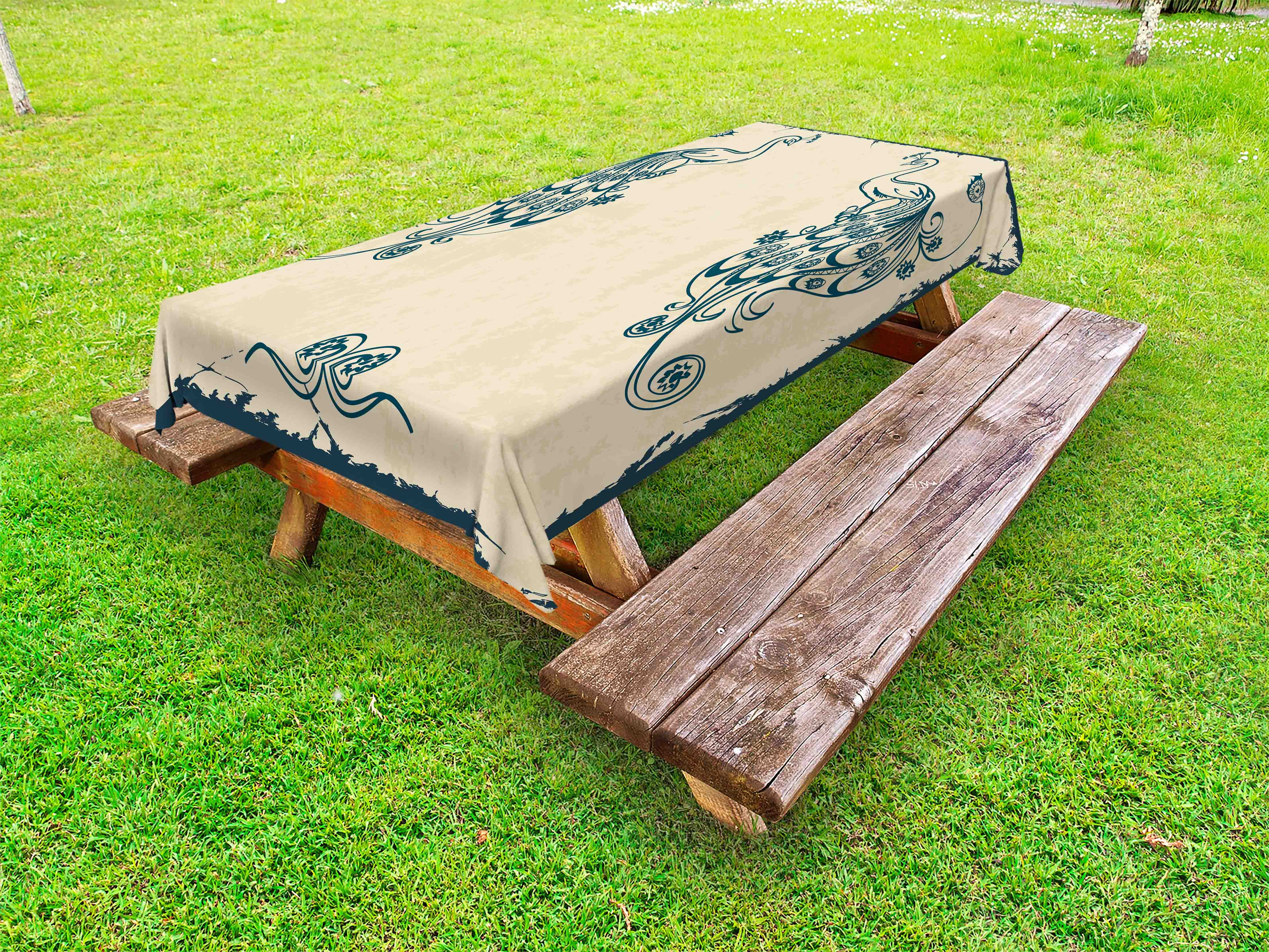 Peacock Outdoor Tablecloth, Retro Style Vintage Artwork with Peacocks ...