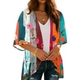 Fmbrln Womens Casual Lightweight Printed Cardigan 3/4 Sleeve Hoodless ...