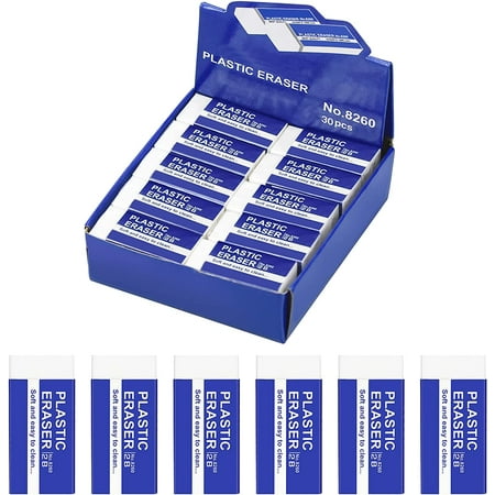 QUETO 30 Pack White Plastic Erasers, 4cm Soft Erasers School Eraser for ...