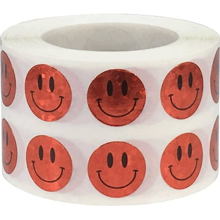 Red Holographic Sparkle Happy Face Labels 0.50 Inch 1,000 Total ...