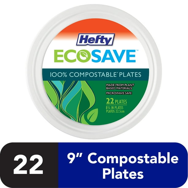 Hefty ECOSAVE Compostable Paper Plates, 8-3/4 Inch, 22 Count - Walmart.com